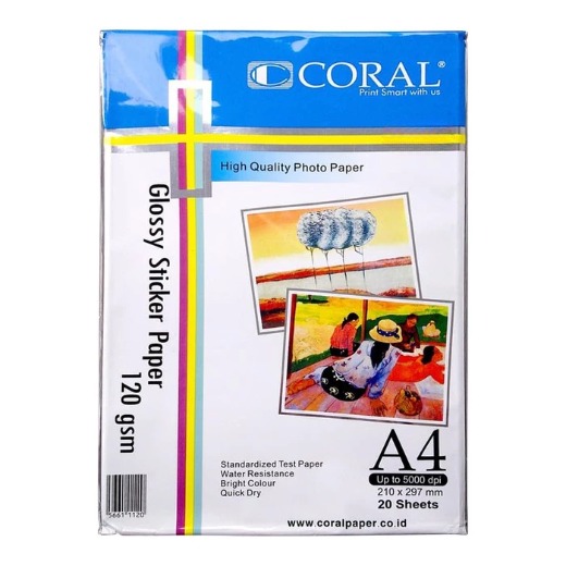 Jual Coral Glossy Photo Sticker Paper 120 Gsm