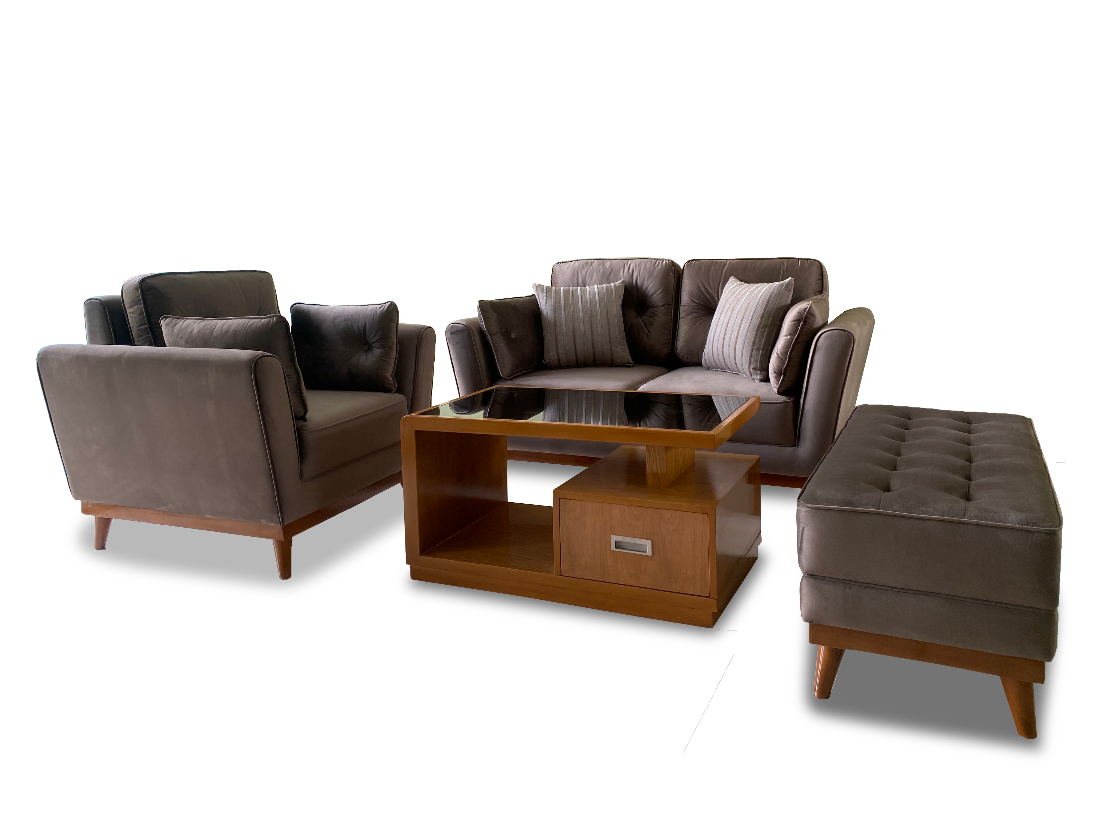 sofa set scandi ( 2 seat + 1 seat + bench + meja)