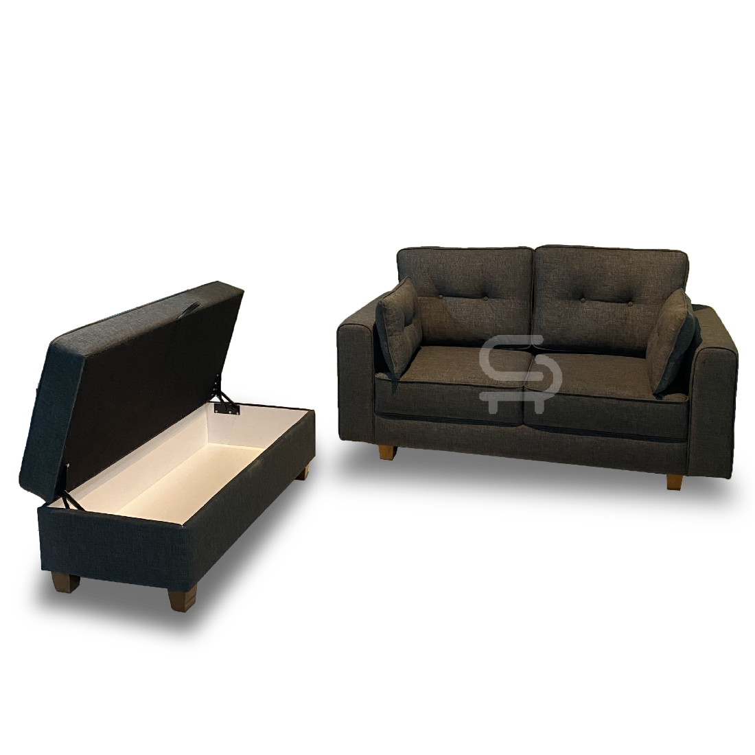 sofa solvi 2 seat tangan lurus + bench storage