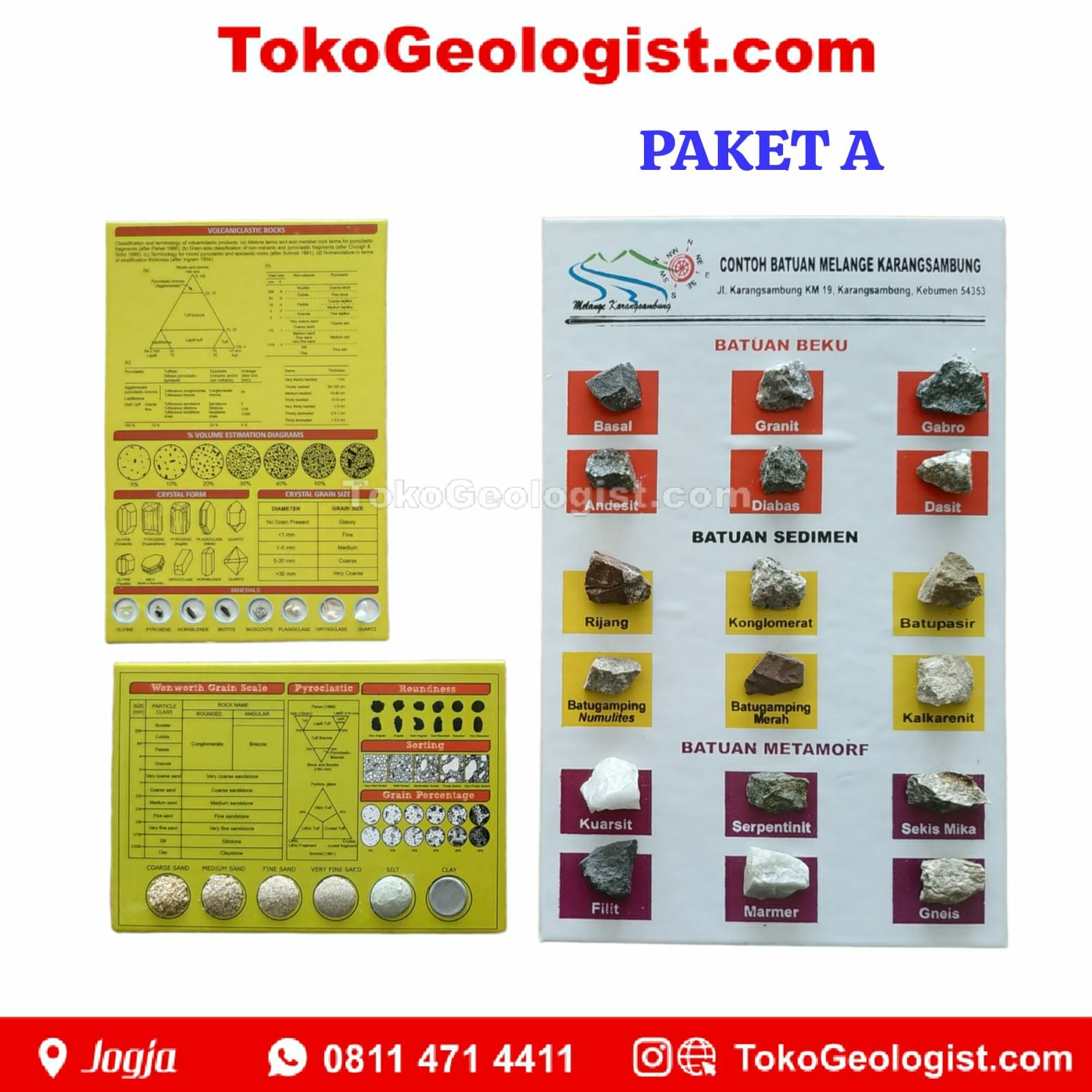 Komparator sampel batuan beku batuan sedimen loupe lup geologi paket ...