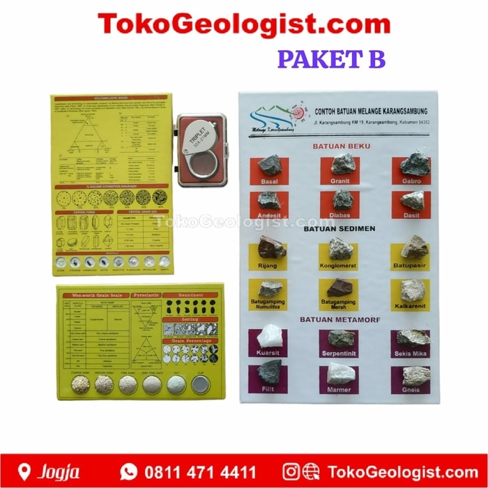 Komparator sampel batuan beku batuan sedimen loupe lup geologi paket ...